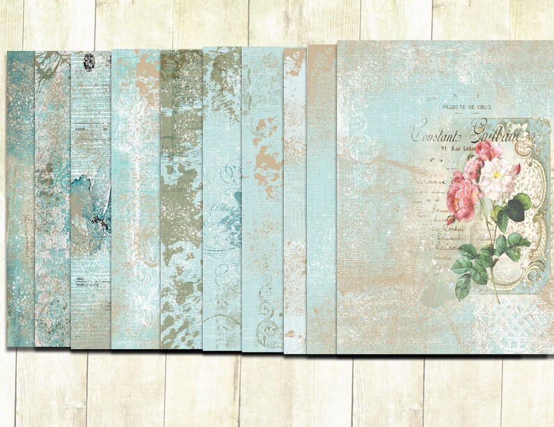 Shabby Aqua Papers, Digital Download, Aqua Grungy Papers, Junk Journal ...