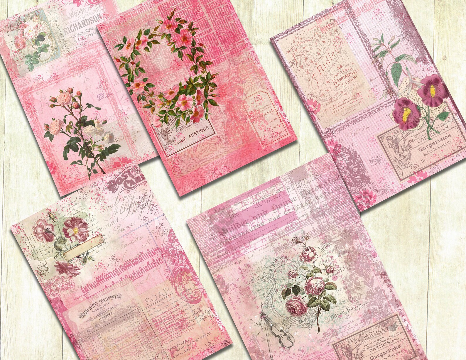 Pink A5 Romantic Journal Papers, Pink Flowers, Journal Papers, Digital ...