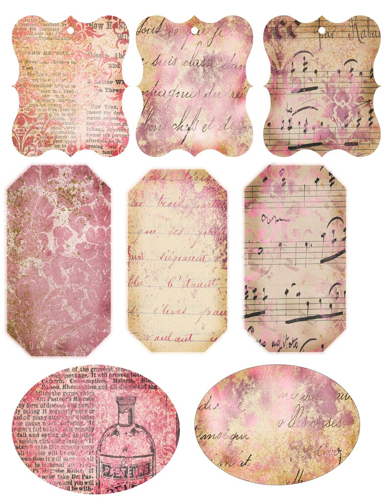 Digital Download Shabby Pink Journal Kit Scrapbook Tags - Etsy