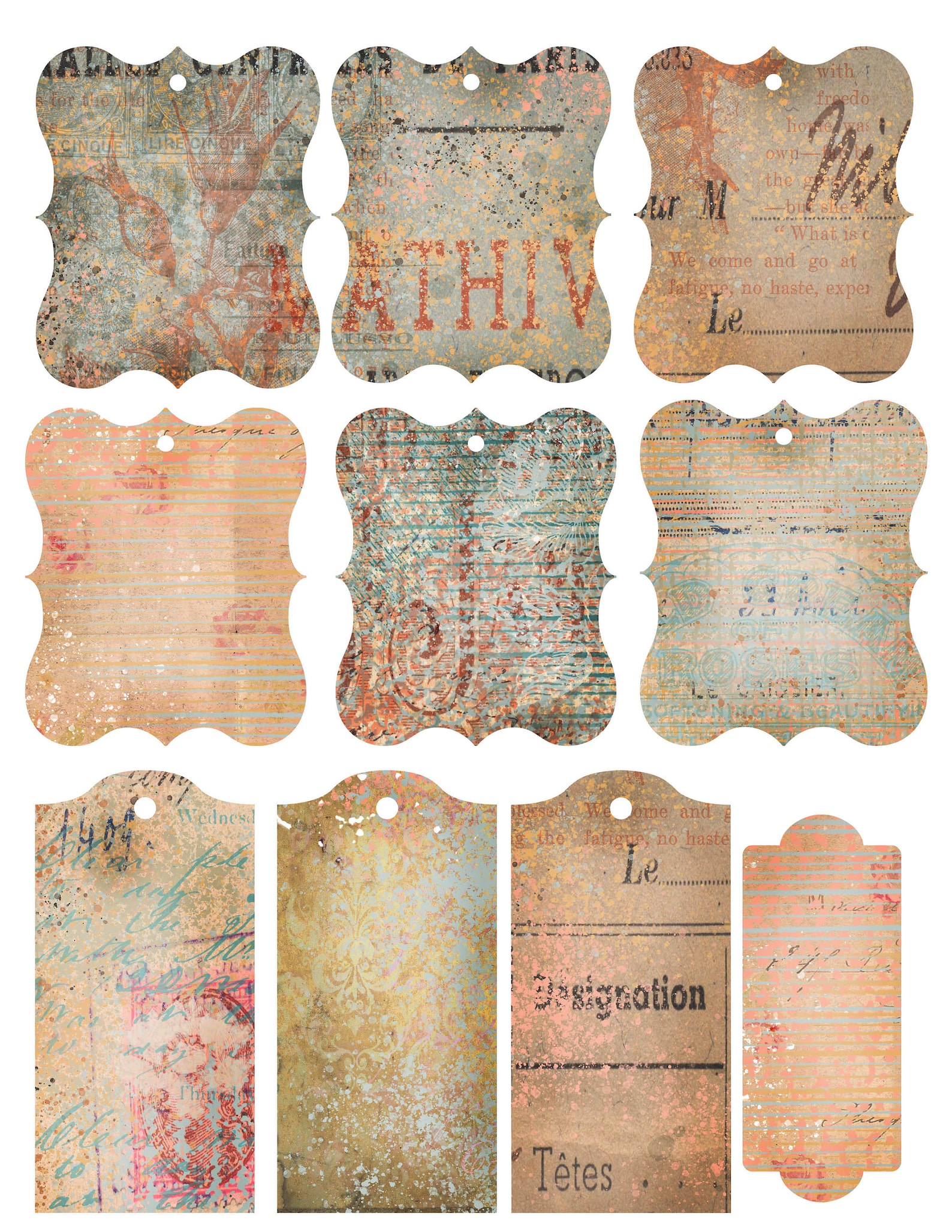 Printable Journal Tags, Vintage Ephemera, Shabby Journal Kit, Labels ...