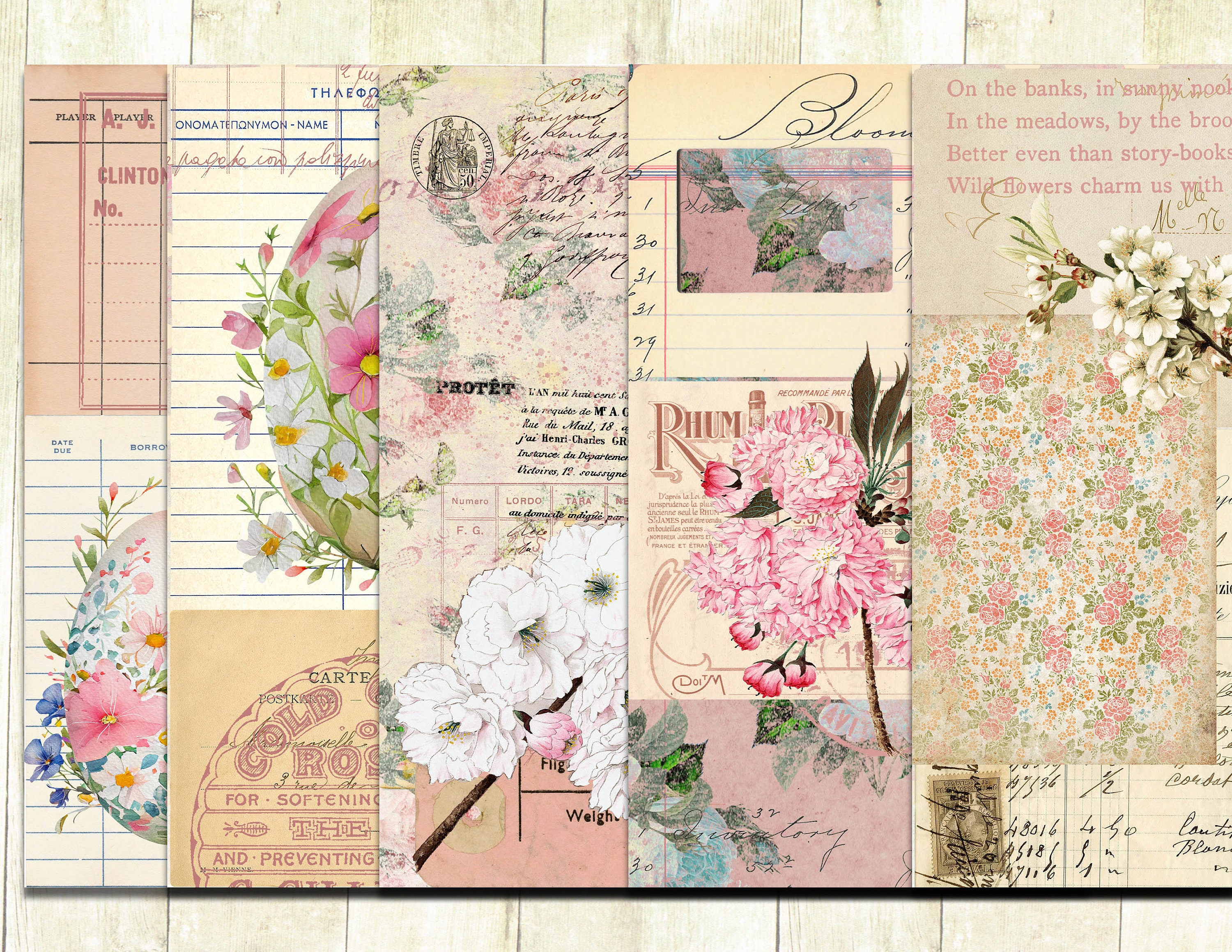 Spring Blossom Papers, Junk Journal Printable Papers, Easter Journal ...