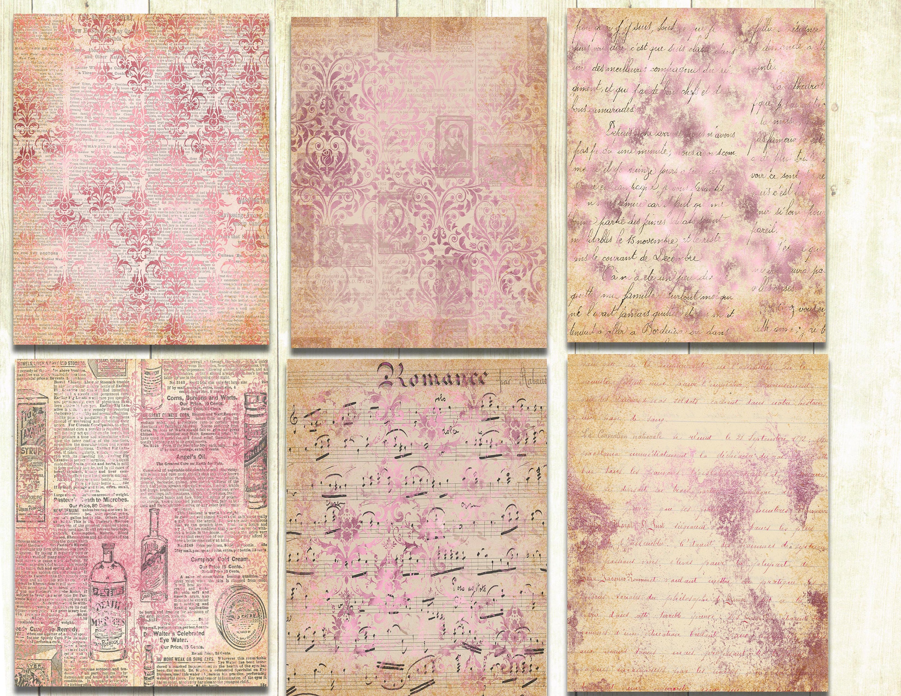Digital Shabby Pink Papers, Vintage Shabby Download, Printable Pink ...