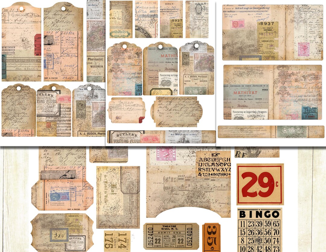 Vintage Journal Tags Printable, Junk Journal Ephemera, Vintage Journal ...