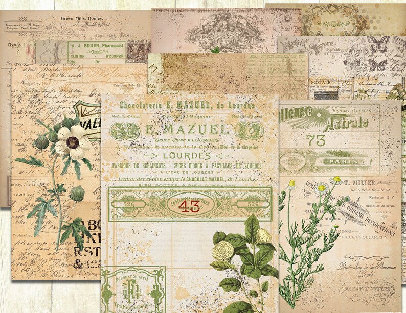 Vintage Herbal Ephemera Papers, Herbarium Junk Journal Papers, Digital ...