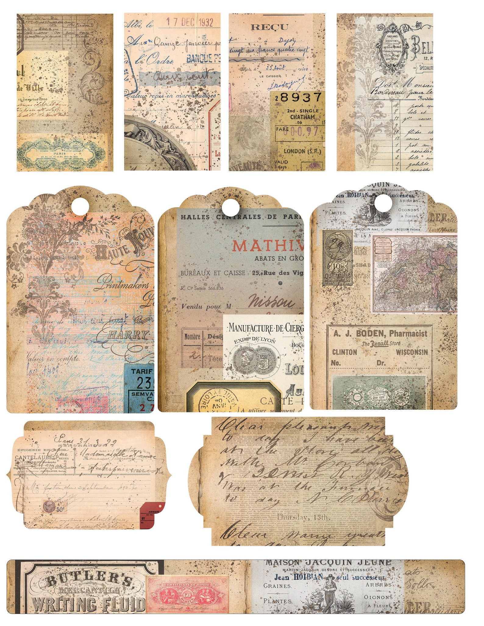 Vintage Journal Tags Printable, Junk Journal Ephemera, Vintage Journal ...