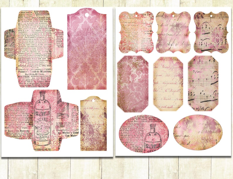 Digital Download, Shabby Pink Journal Kit, Scrapbook Tags, Labels ...