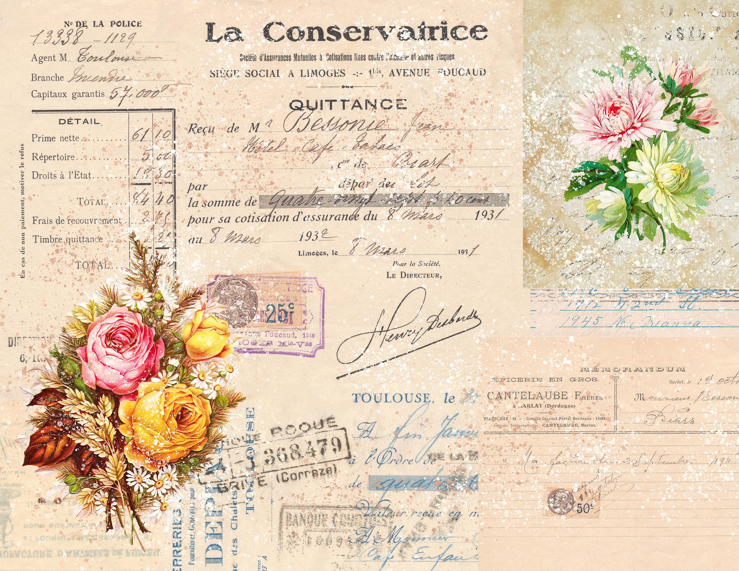 Vintage Pink Flower Journal Papers Bundle, Spring Journal Kit, Value ...