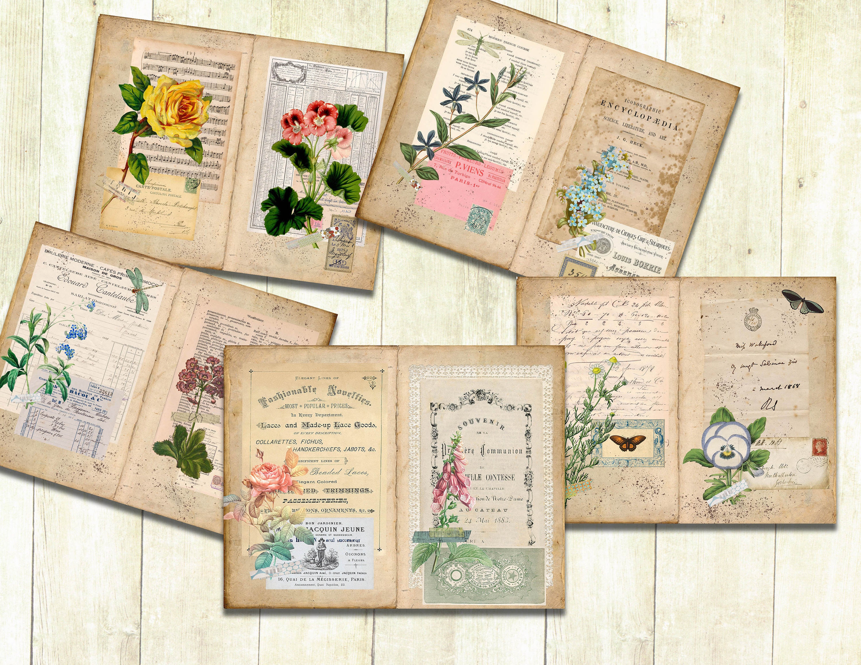 Flower Journal Pages,digital Download, Vintage Flowers, Printable ...