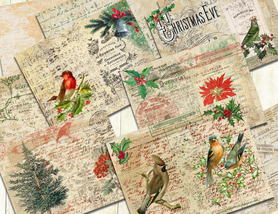 Vintage Christmas Birds Junk Journal Papers, Digital Printable, Birds ...