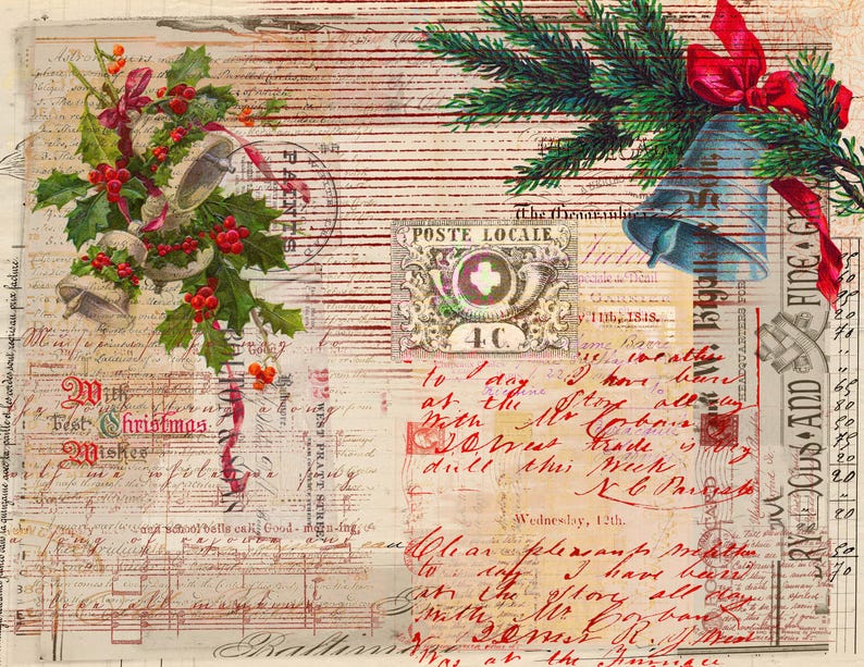 Vintage Christmas Collage Papers, Christmas Journal Printables. - Etsy