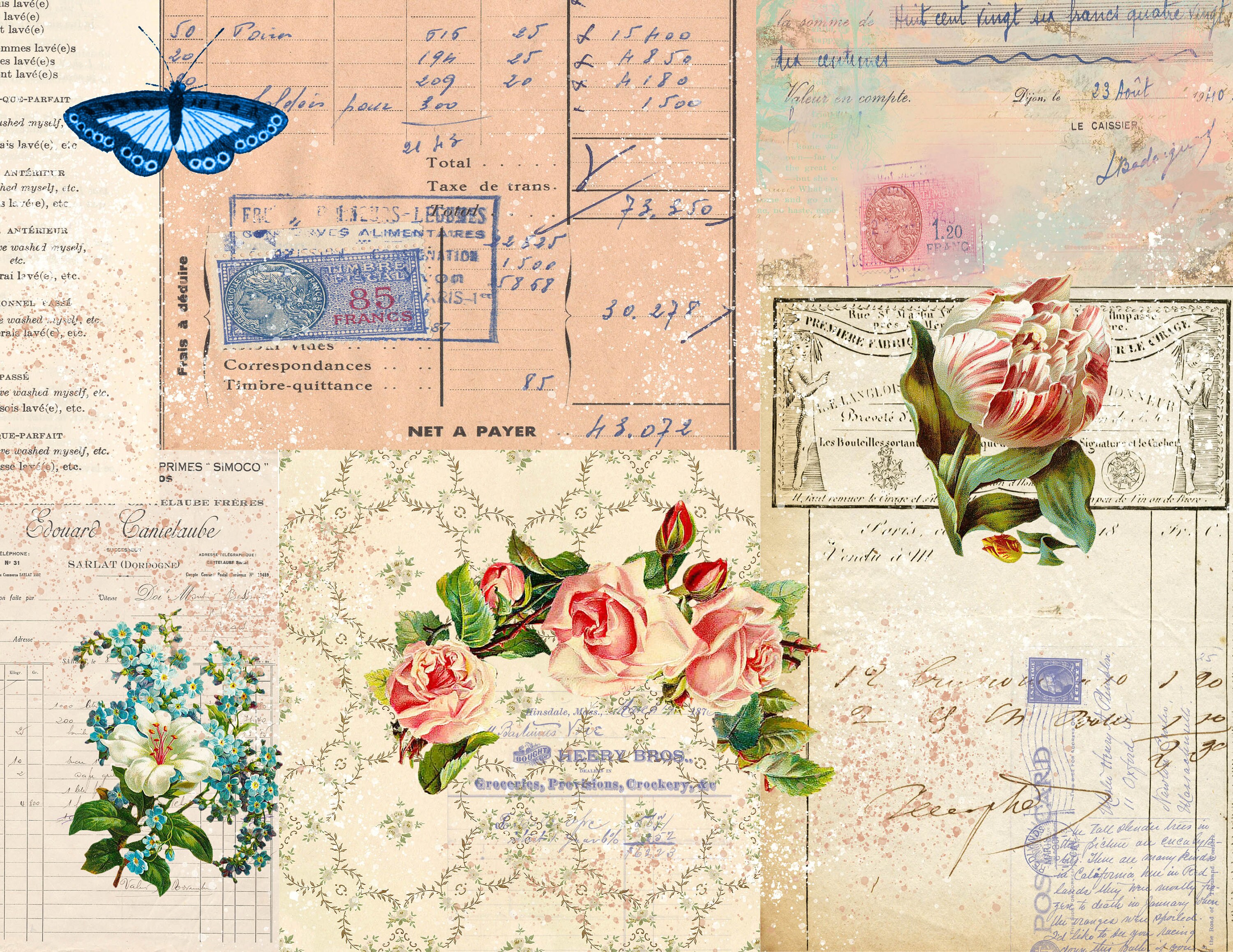 Vintage Pink Flower Journal Papers Bundle, Spring Journal Kit, Value ...