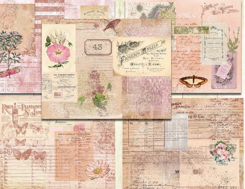 Pink Ephemera Collage Papers Pink Scrapbook Papers Digital - Etsy