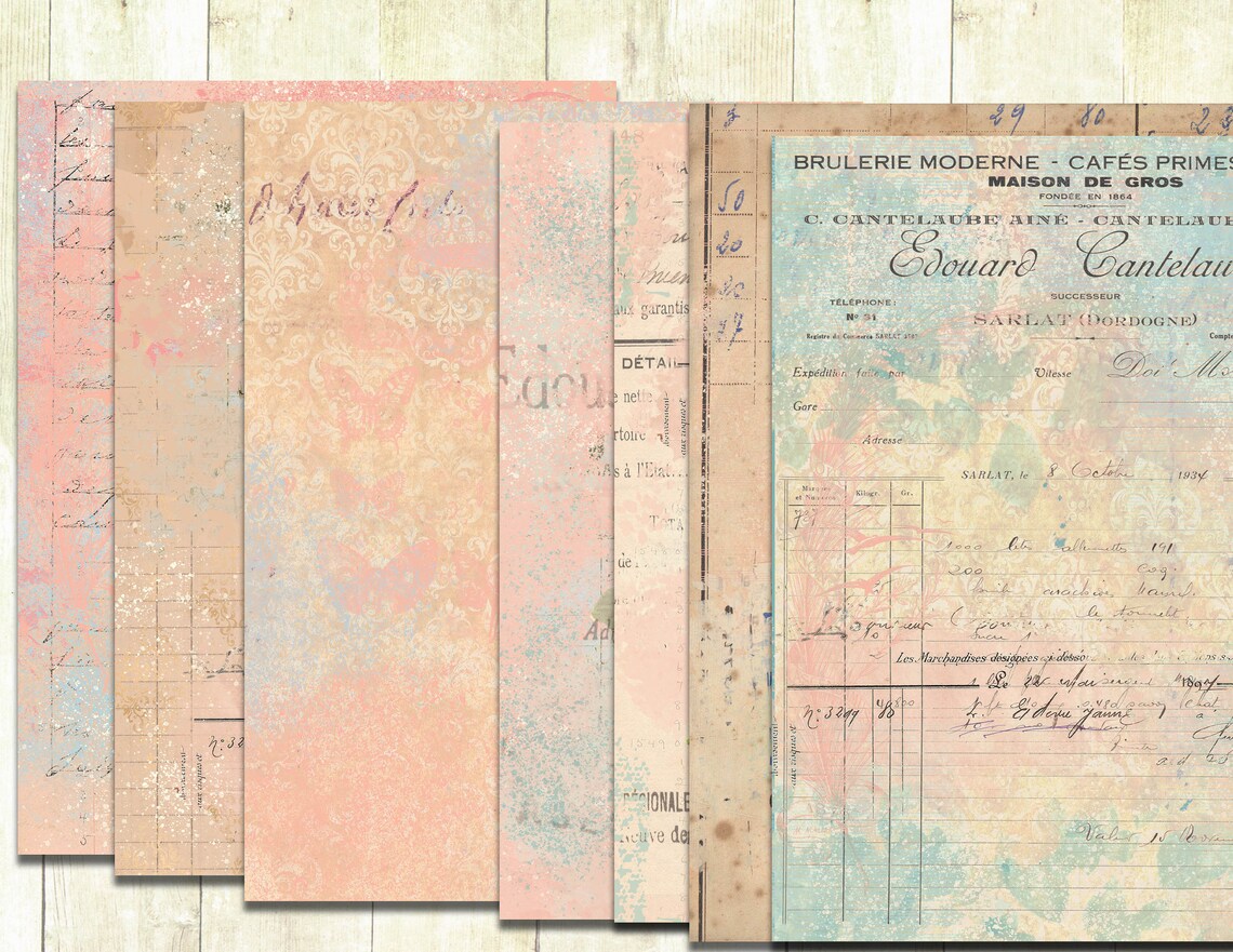 Pink and Blue Pastel Papers, Printable Junk Journal Papers, Vintage ...
