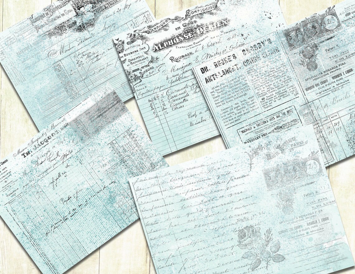 Blue Vintage Ephemera Collage Papers, Digital Download, Printable ...