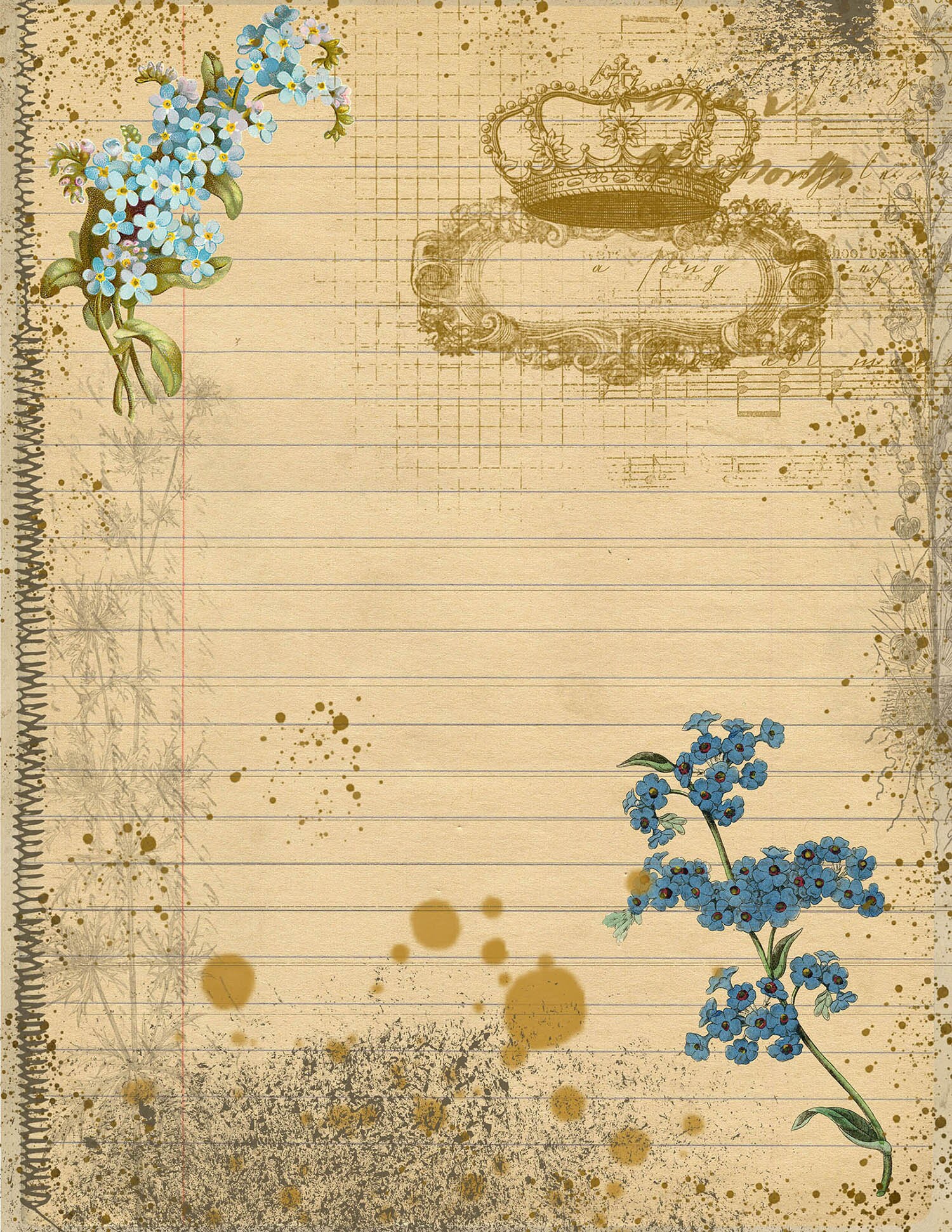 Digital Download Vintage Lined Notepaper, Junk Journal Kit, Scrapbook ...