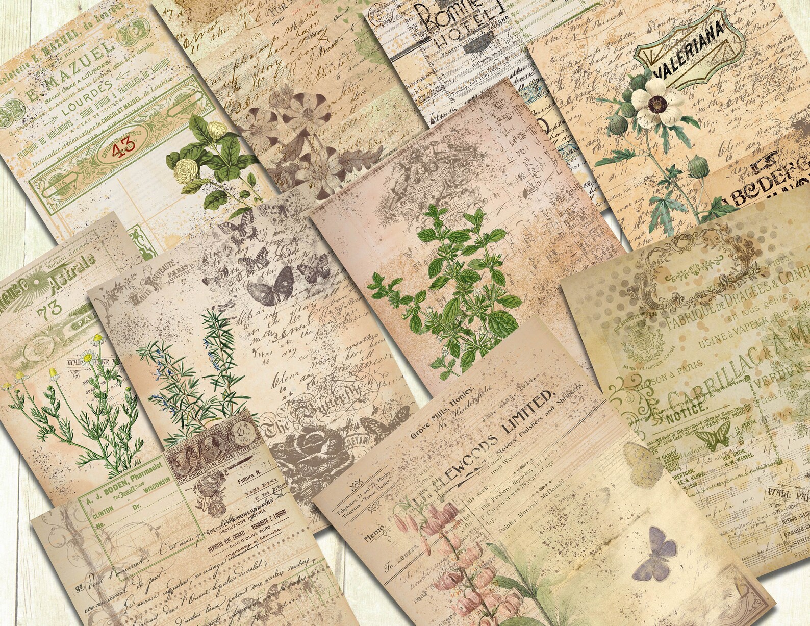 Vintage Herbal Ephemera Papers, Herbarium Junk Journal Papers, Digital ...
