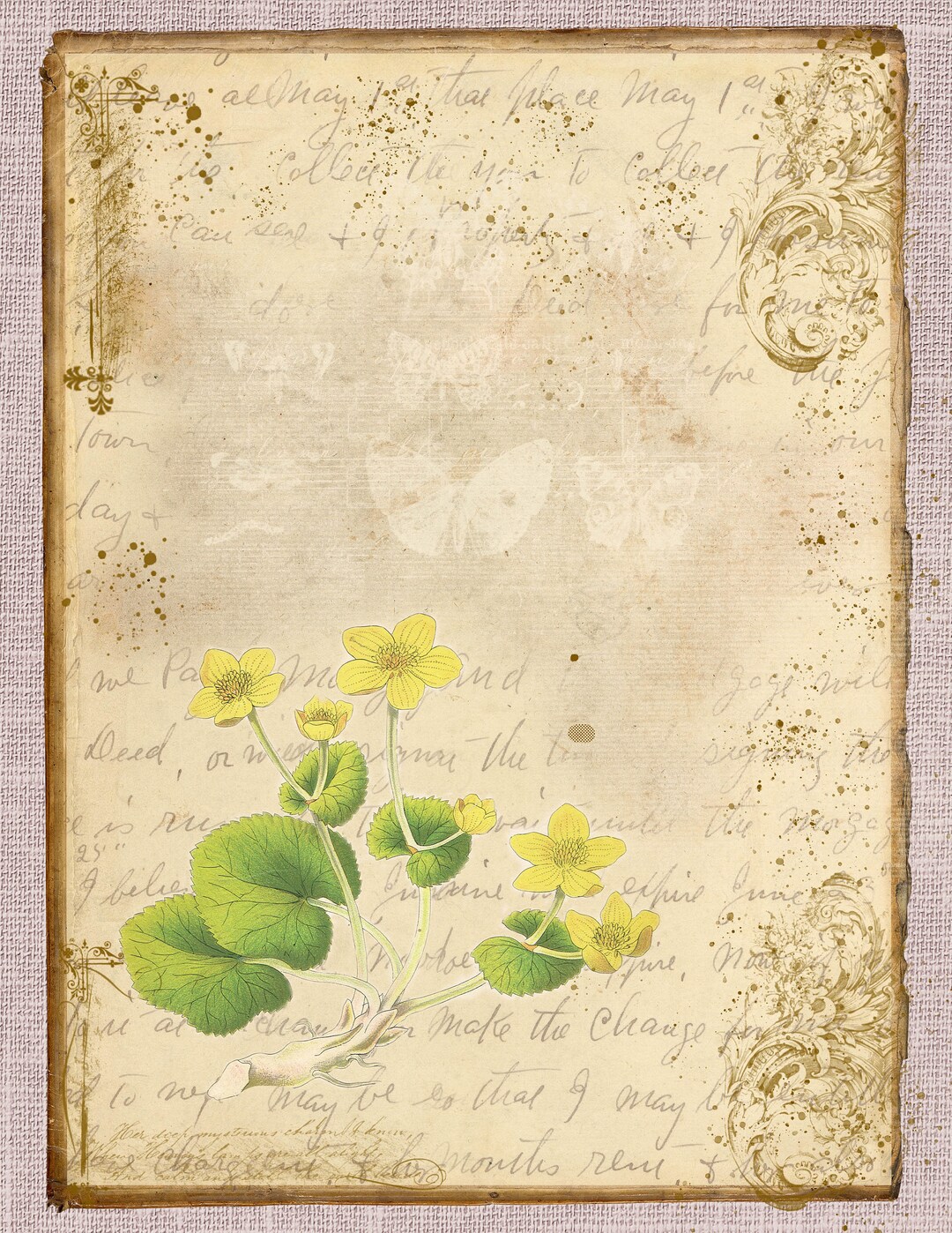 Vintage Flower Ephemera Pages, Printable Vintage Scrapbook Papers ...