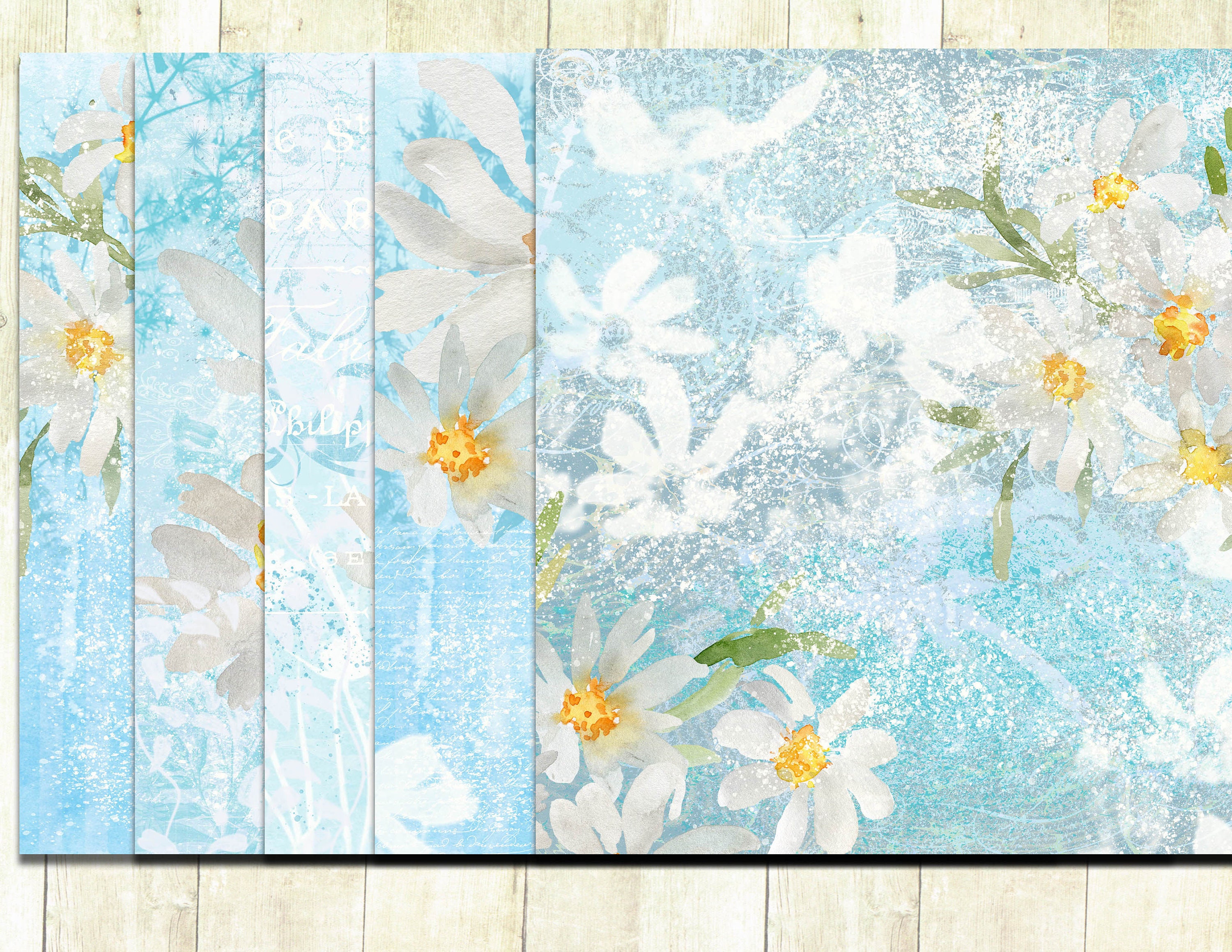 Daisies on Blue Background Journal Papers, Summer, Daisies, Printable ...