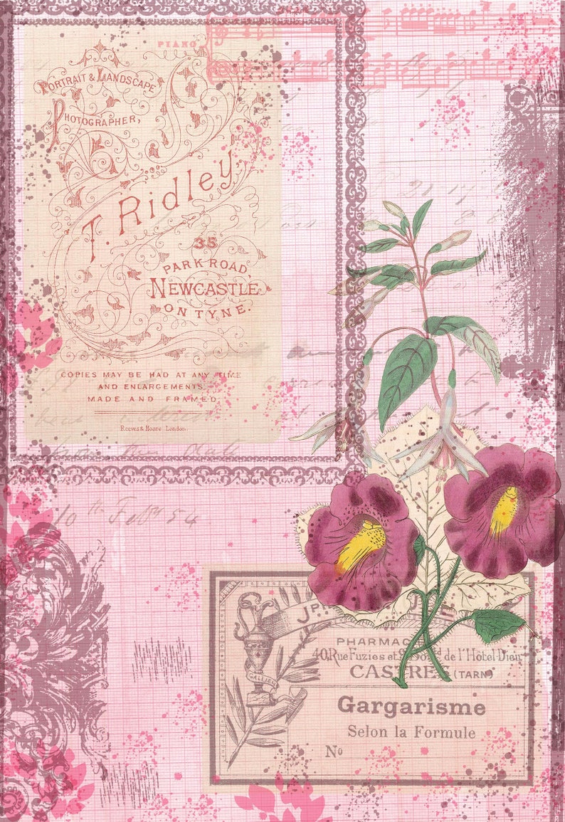 Pink A5 Romantic Journal Papers, Pink Flowers, Journal Papers, Digital ...