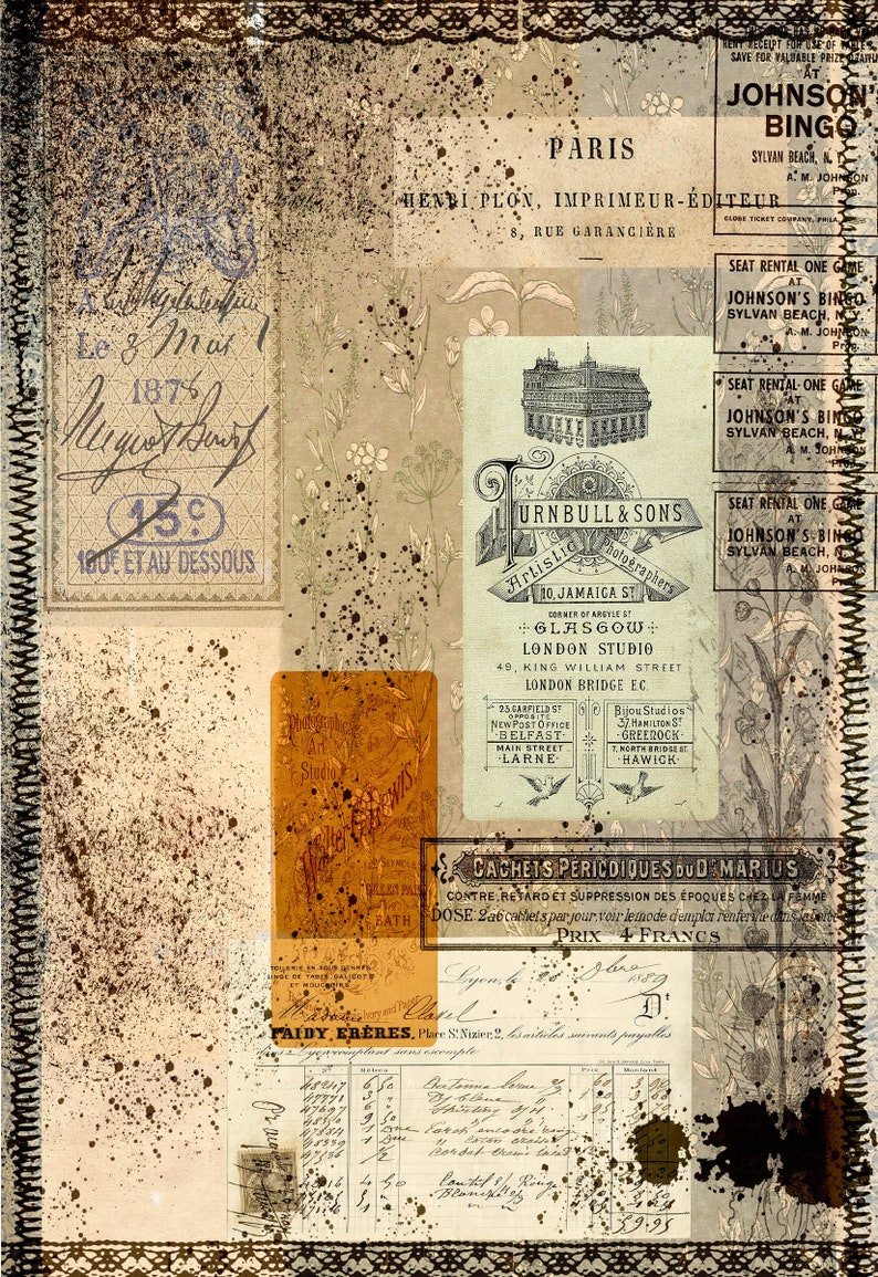 Digital Collage Papers, Grunge Printable Journal Papers, Printables ...