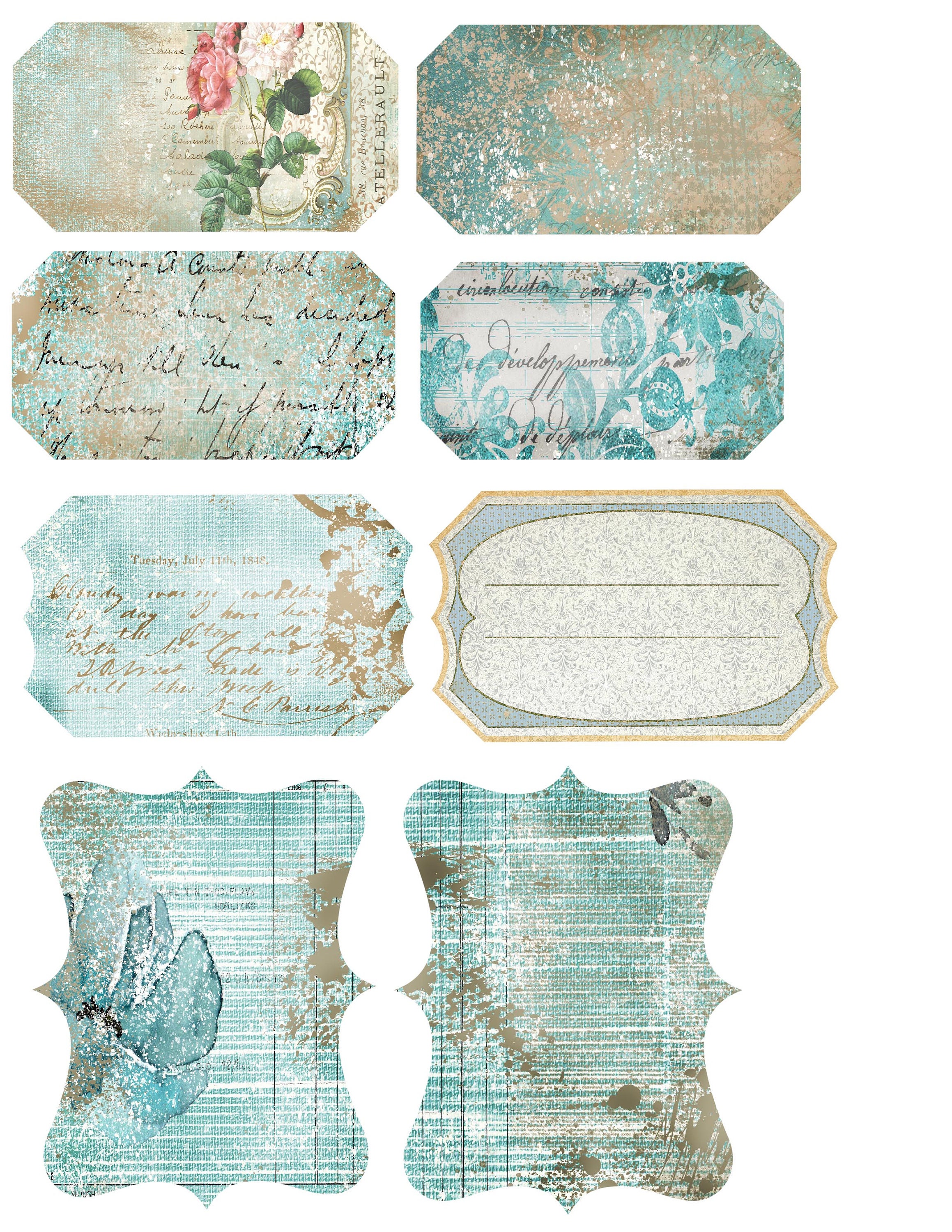 Shabby Aqua Printable Tags Aqua Junk Journal Kit Digital - Etsy
