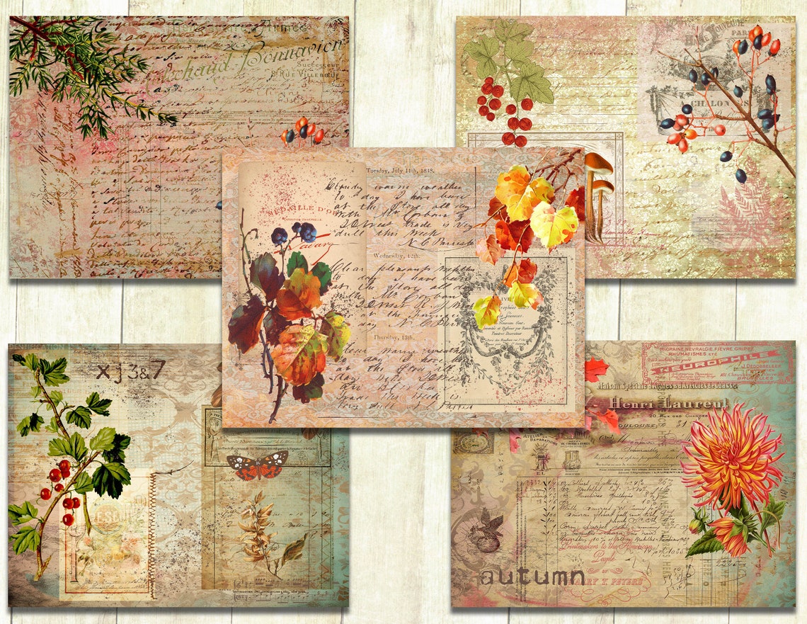 Vintage Autumn Journal Printable Papers, Nature Journal Papers, Fall ...