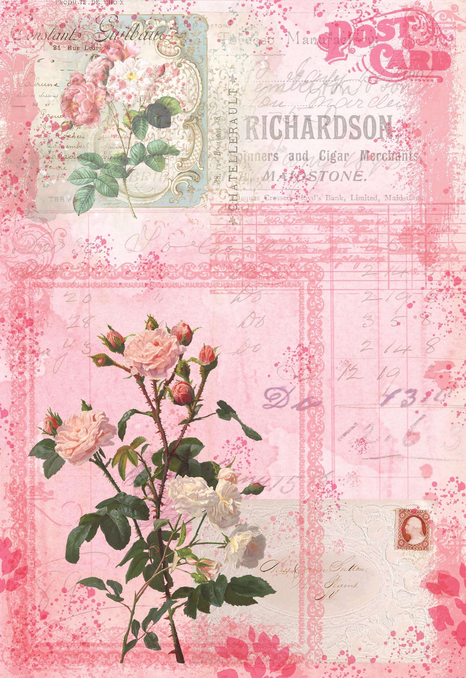 Pink A5 Romantic Journal Papers, Pink Flowers, Journal Papers, Digital ...
