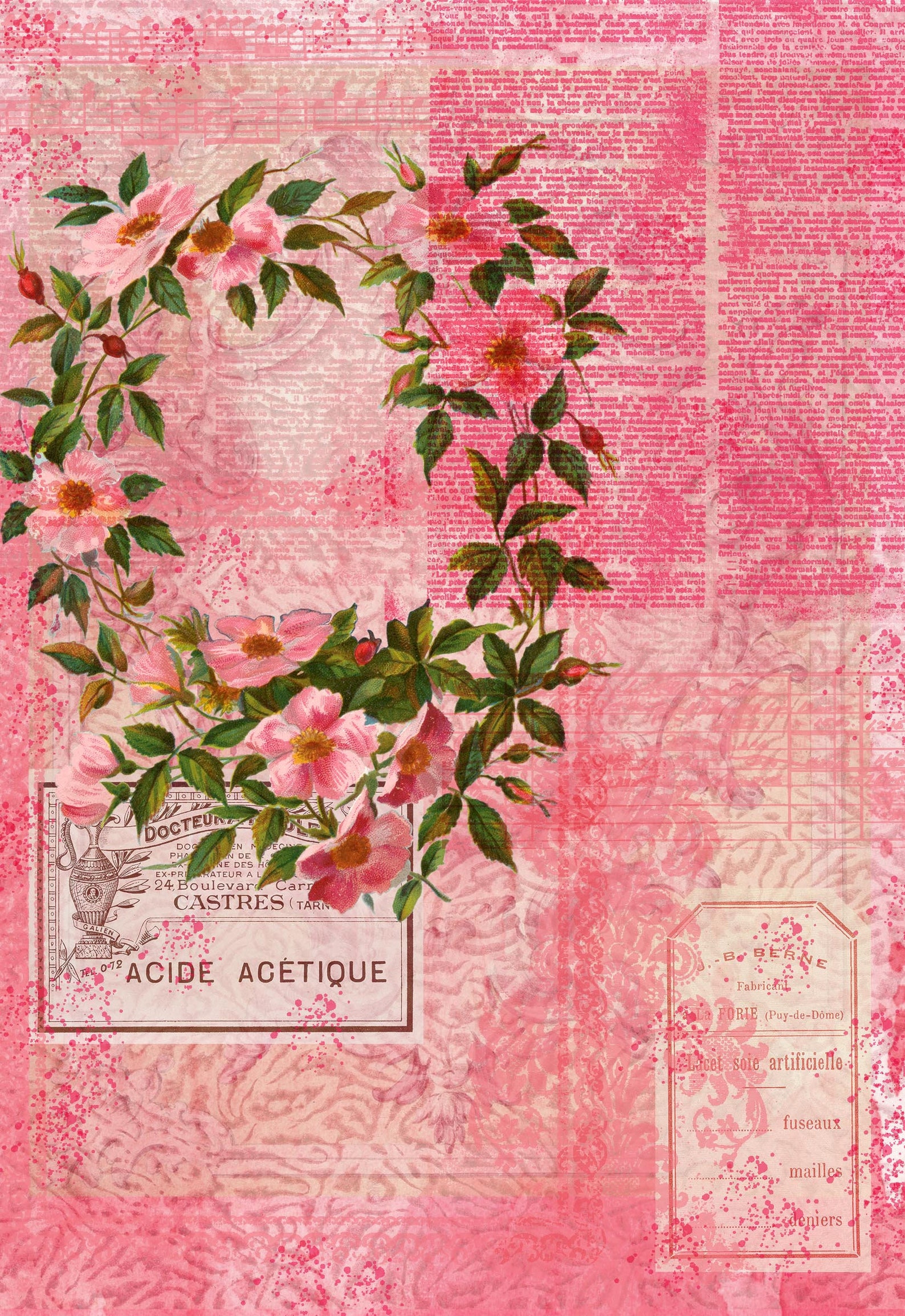 Pink A5 Romantic Journal Papers, Pink Flowers, Journal Papers, Digital ...