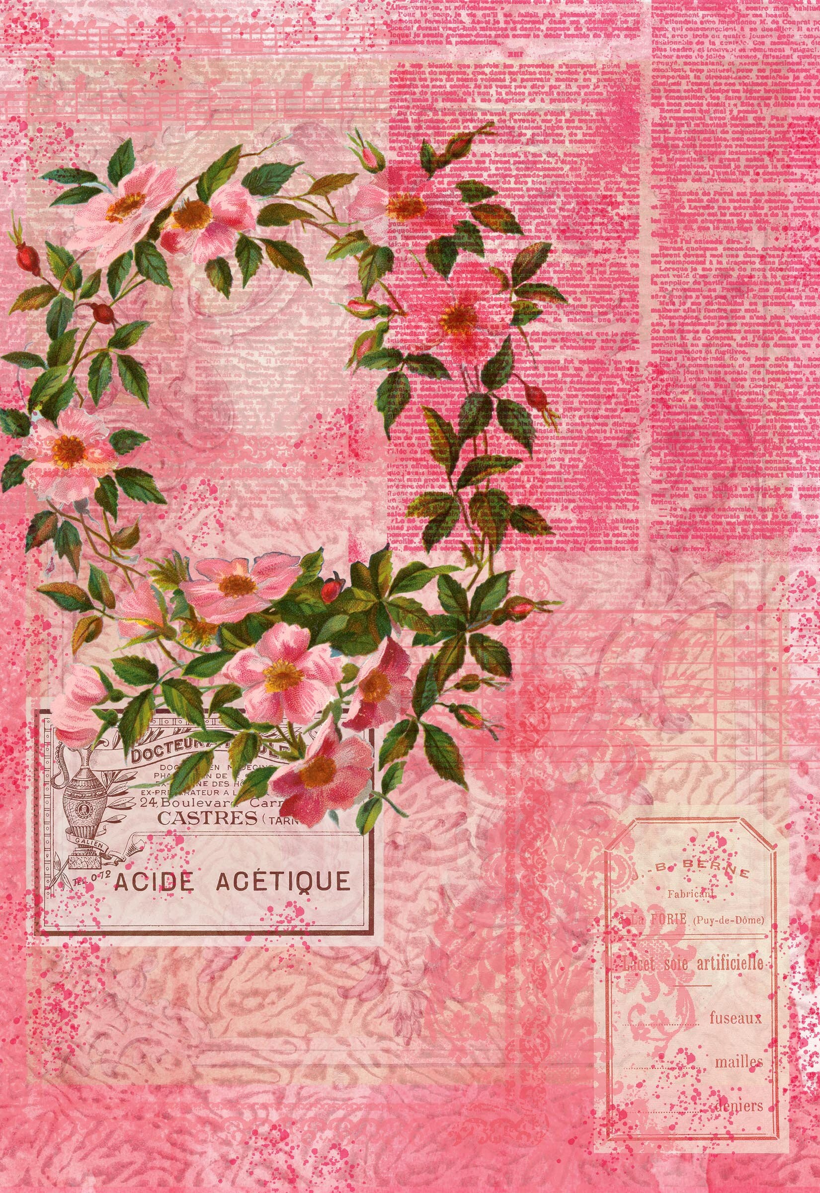 Pink A5 Romantic Journal Papers, Pink Flowers, Journal Papers, Digital ...