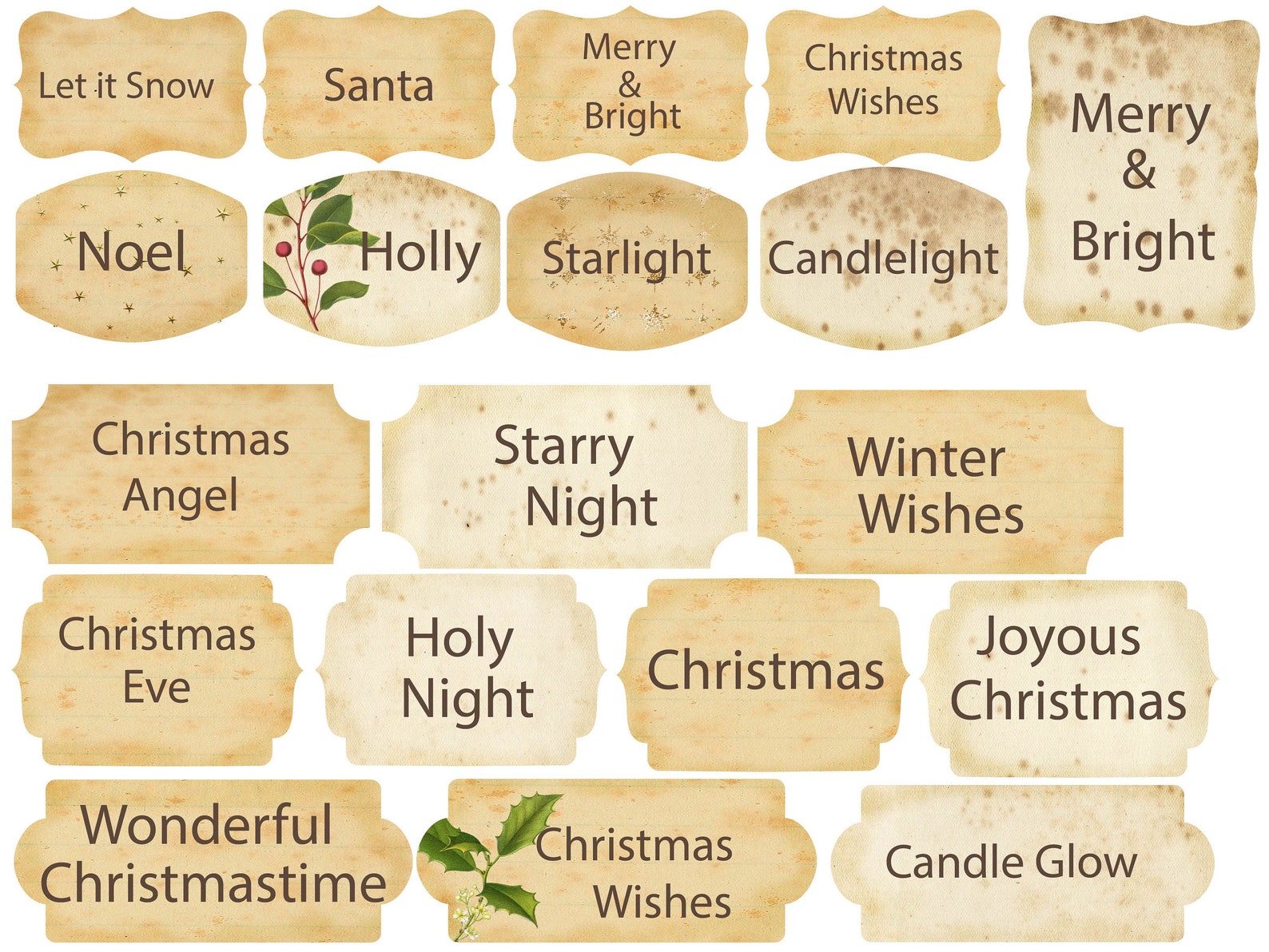 Christmas Word Tags, Holiday Words, Digital Printable, Junk Journal ...