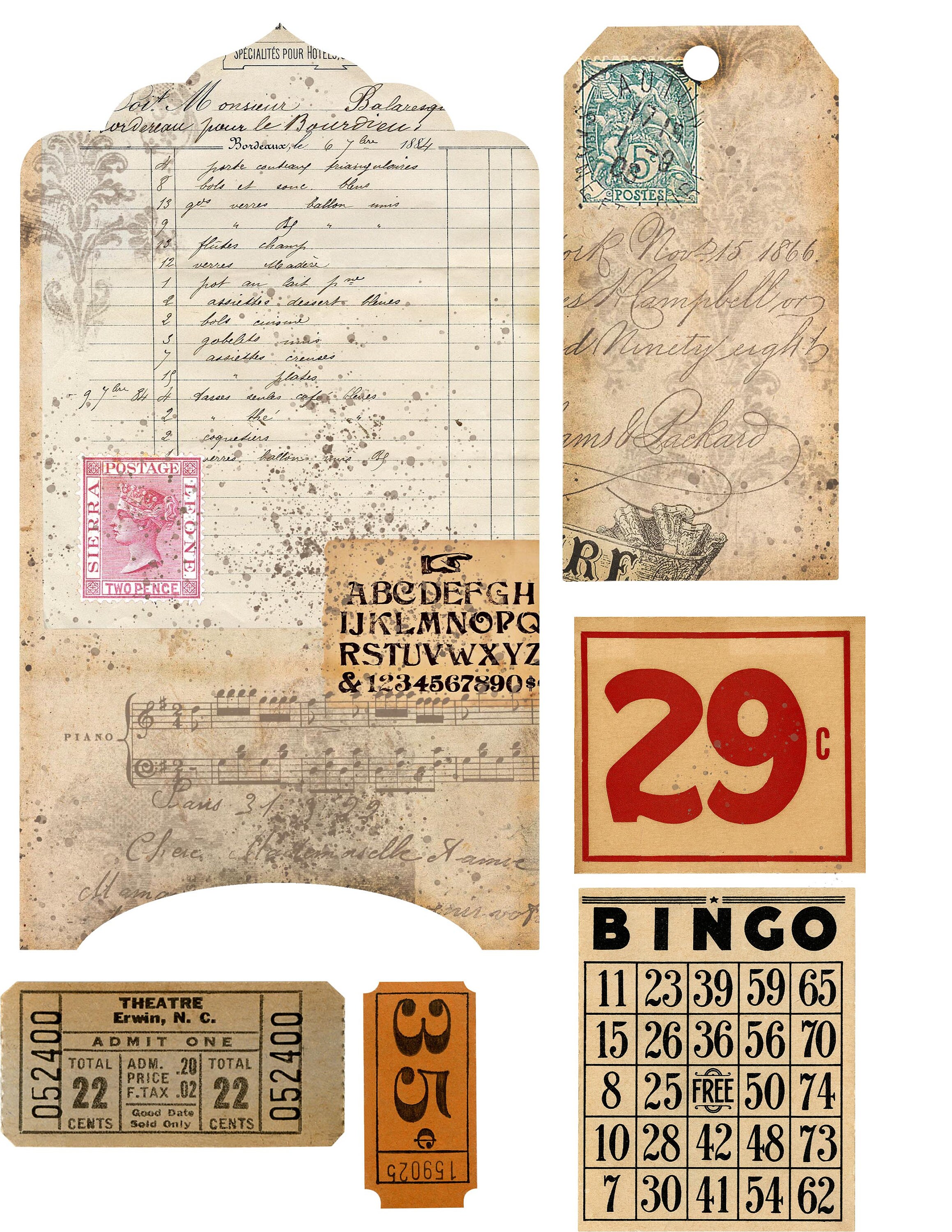 Vintage Journal Tags Printable, Junk Journal Ephemera, Vintage Journal ...