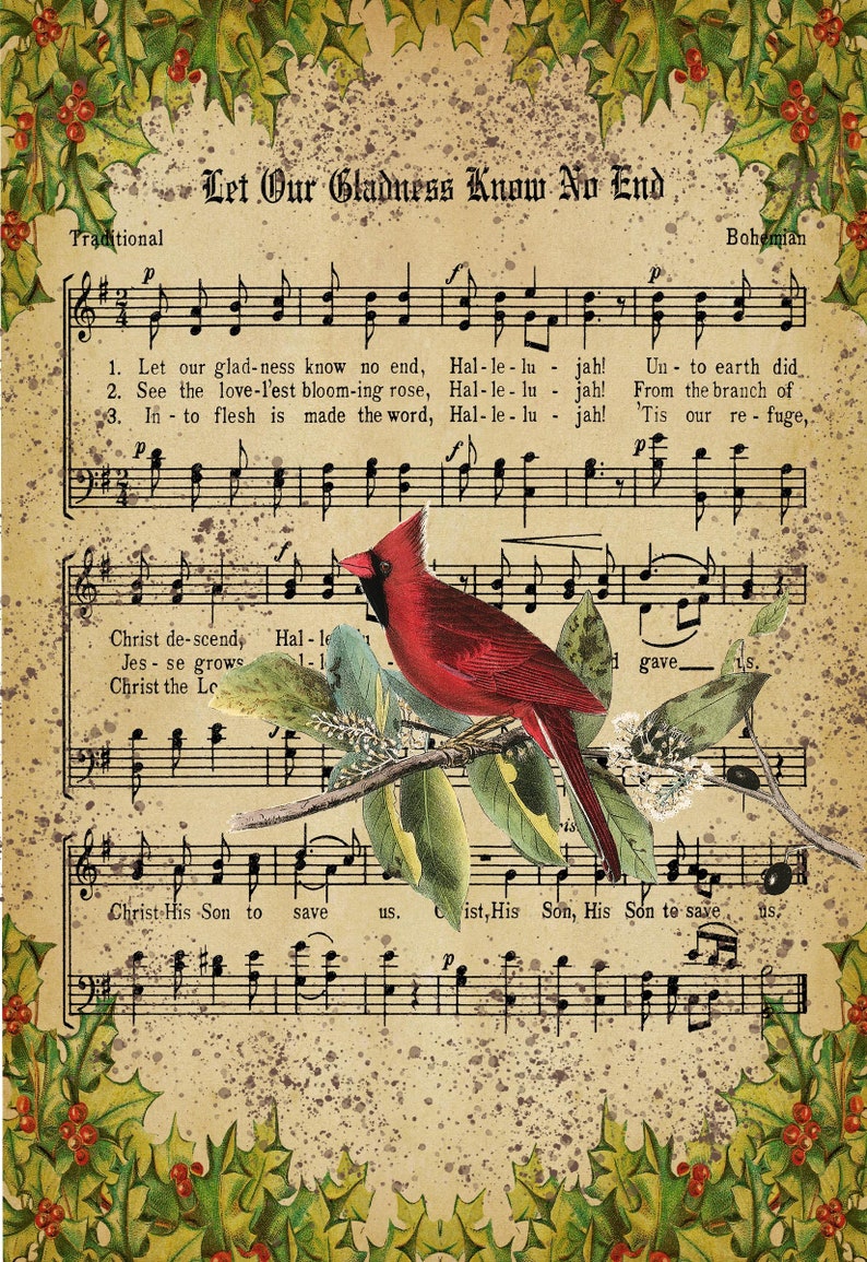 Vintage Christmas Birds and Music Papers, Digital Download, Music ...