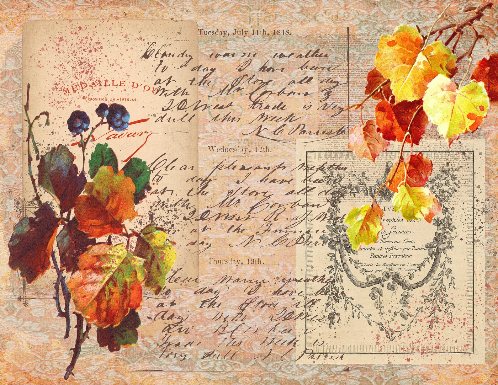 Vintage Autumn Journal Printable Papers, Nature Journal Papers, Fall ...