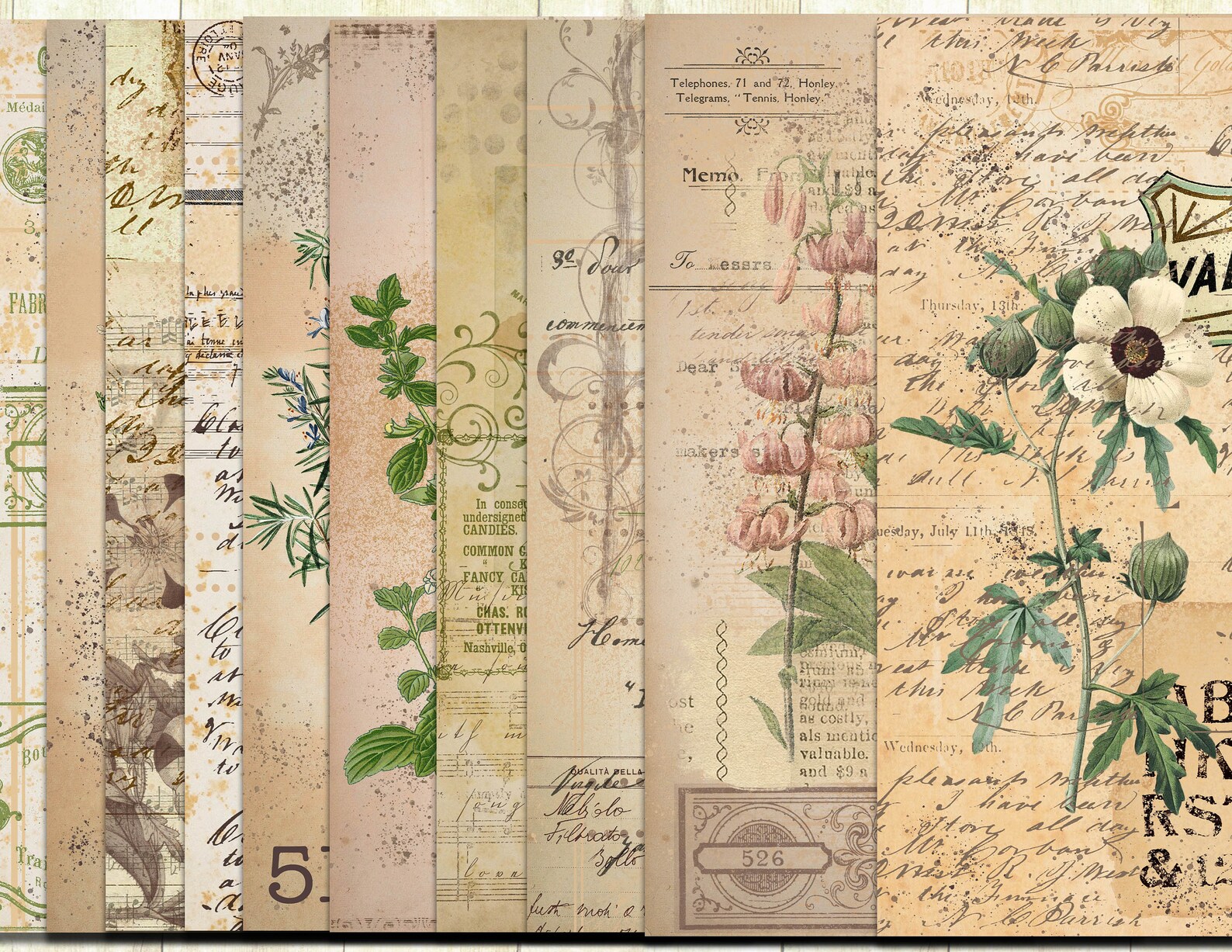 Vintage Herbal Ephemera Papers, Herbarium Junk Journal Papers, Digital ...