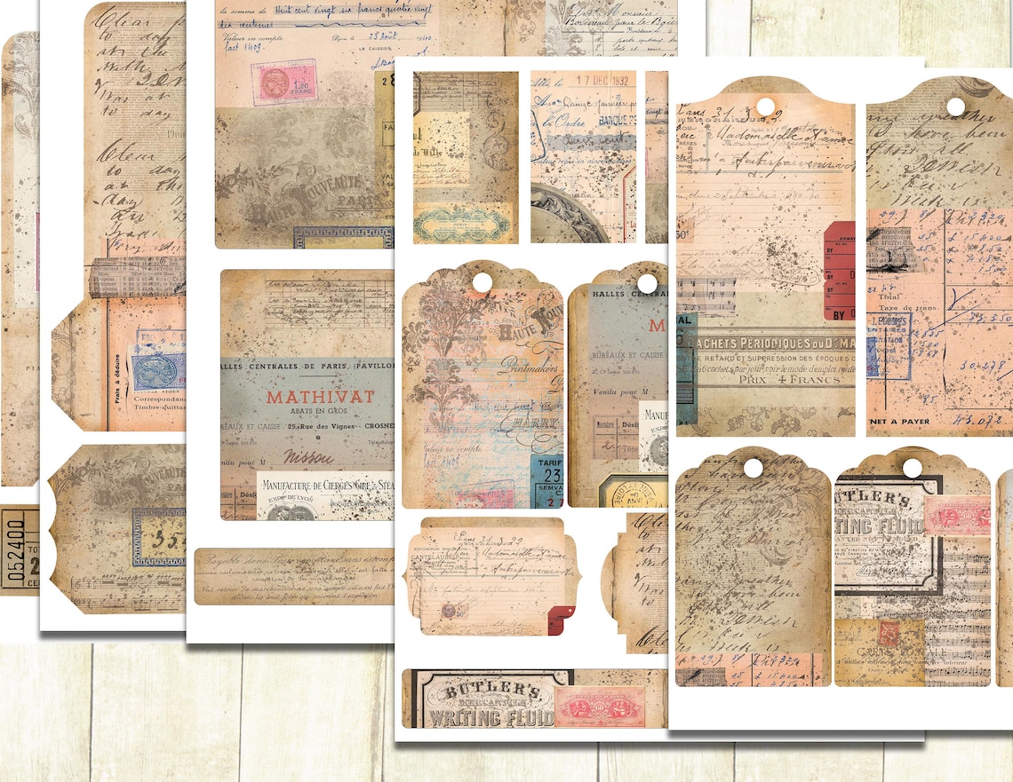 Vintage Journal Tags Printable, Junk Journal Ephemera, Vintage Journal ...