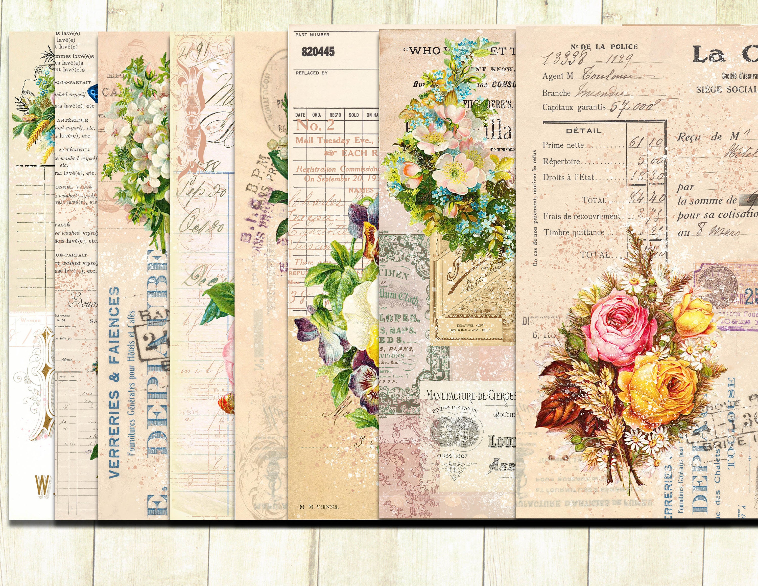 Vintage Pink Flower Journal Papers Bundle, Spring Journal Kit, Value ...