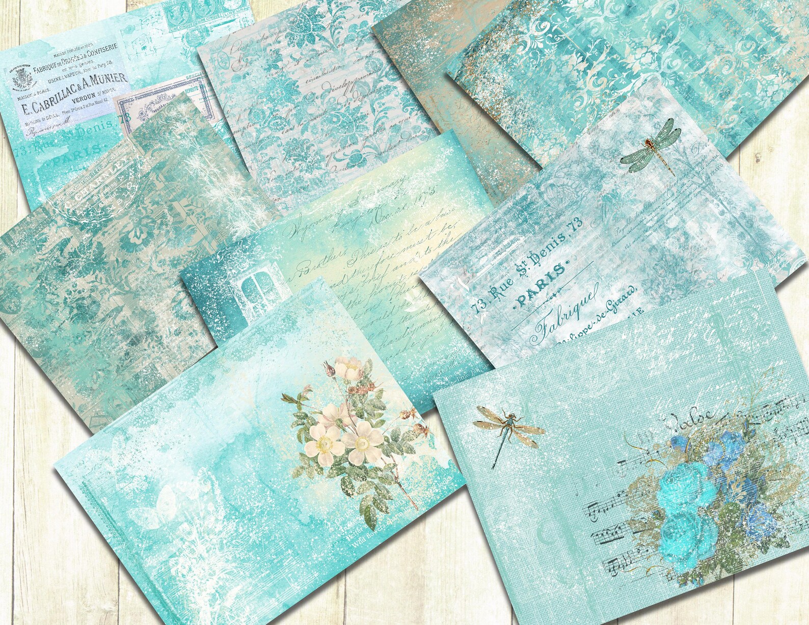 Aqua Ocean Journal Papers, Turquoise Summer Journal Papers, Shabby Aqua ...