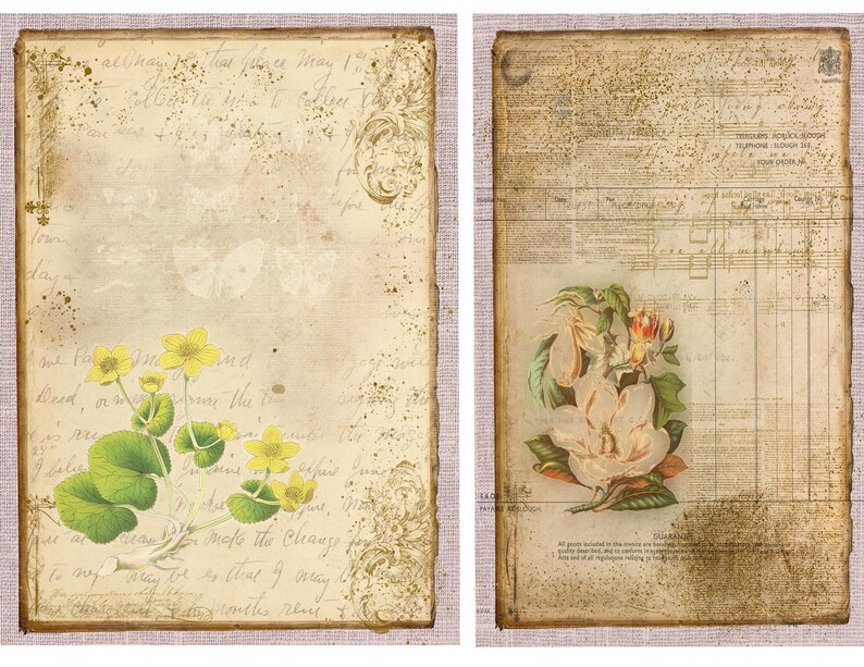 Vintage Flower Ephemera Pages, Printable Vintage Scrapbook Papers ...