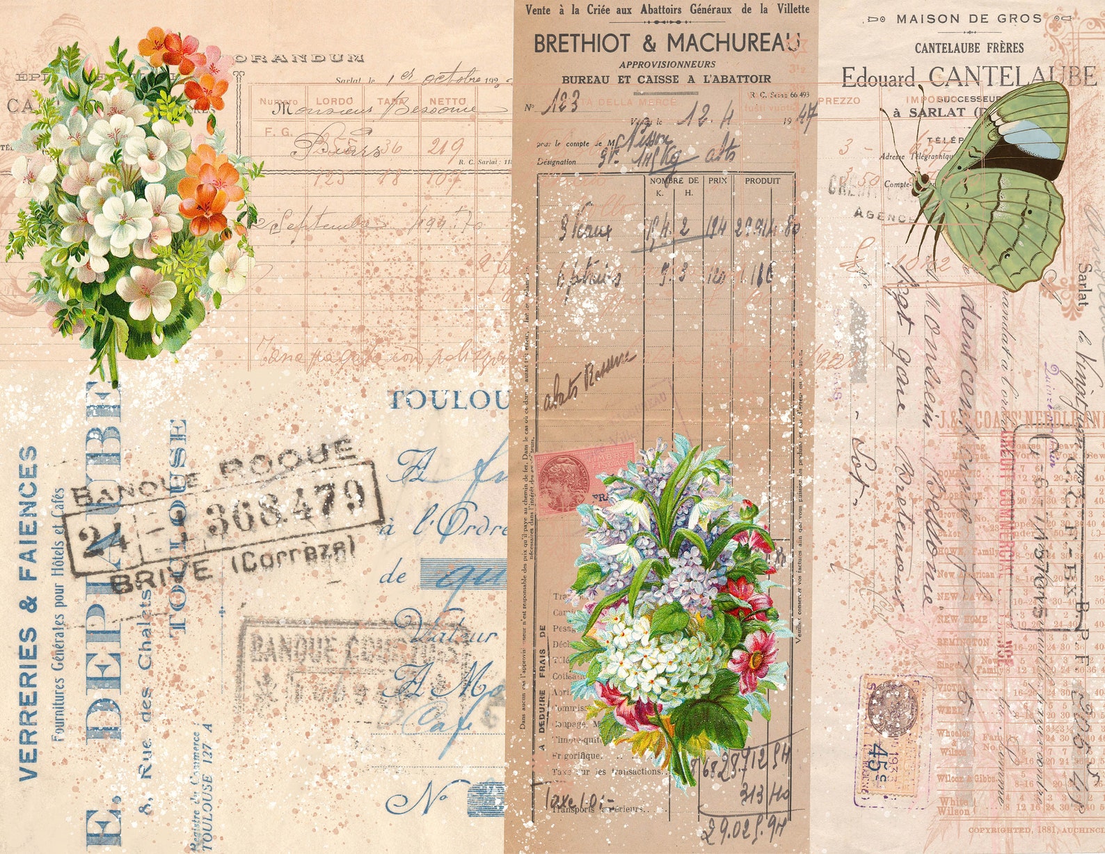 Vintage Pink Flower Journal Papers Bundle, Spring Journal Kit, Value ...