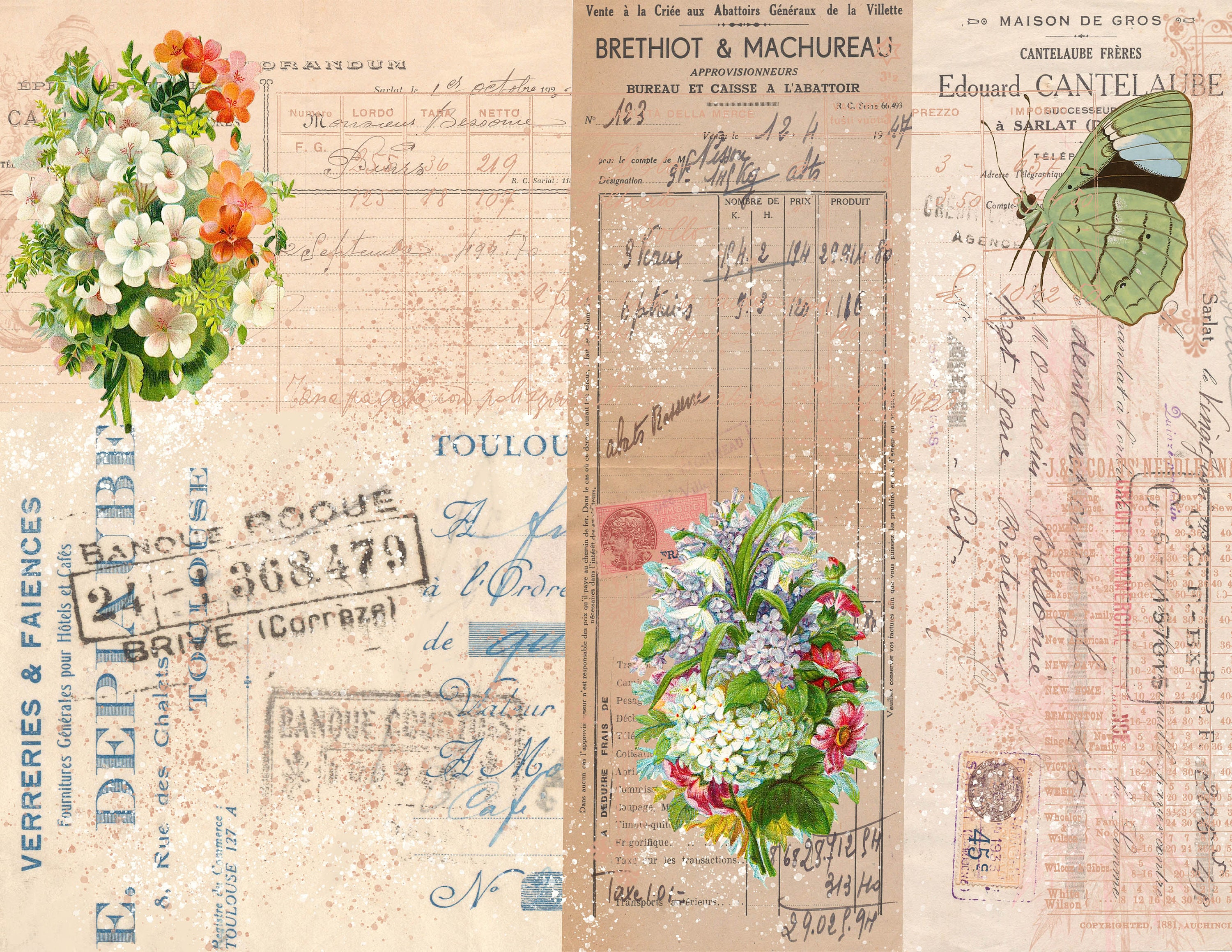 Vintage Pink Flower Journal Papers Bundle, Spring Journal Kit, Value ...