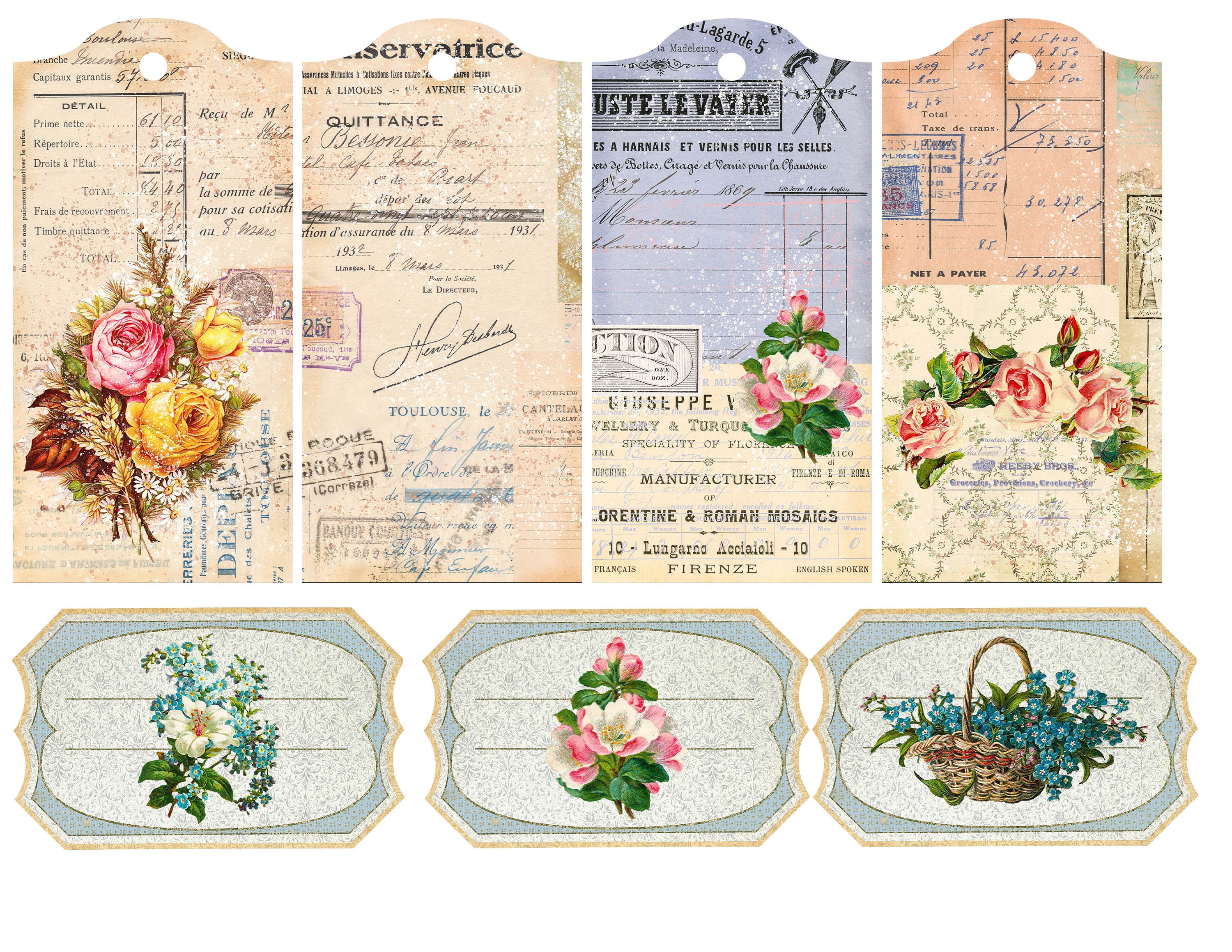 Vintage Flowers Junk Journal Kit, Printable Tags and Ephemera, Flower ...