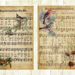 Vintage Christmas Birds and Music Papers, Digital Download, Music ...