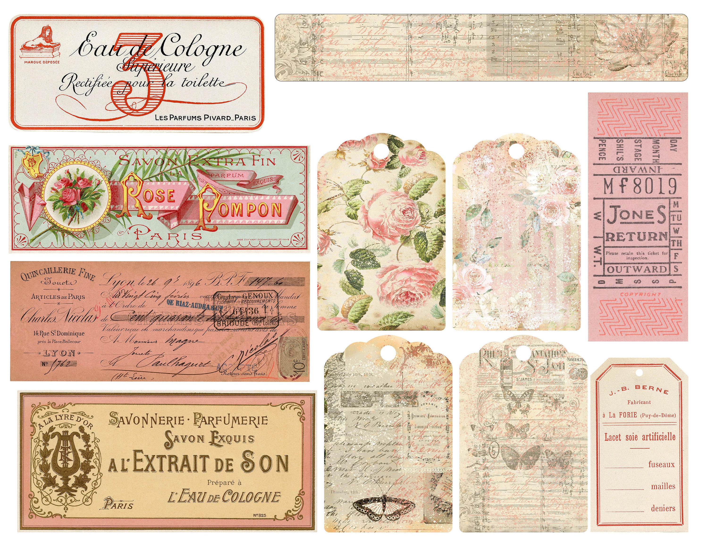 Vintage Pink Junk Journal Kit, Pink Valentine Labels, Pink Floral ...