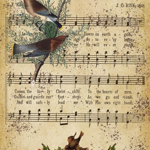 Vintage Christmas Birds and Music Papers, Digital Download, Music ...
