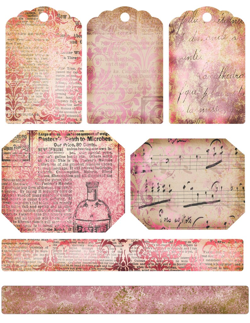 Digital Download Shabby Pink Journal Kit Scrapbook Tags - Etsy