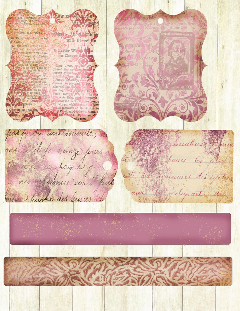 Digital Download, Shabby Pink Journal Kit, Scrapbook Tags, Labels ...