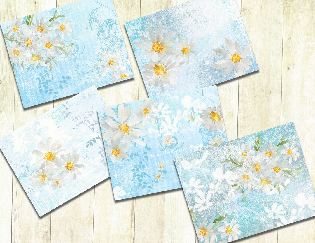Daisies on Blue Background Journal Papers, Summer, Daisies, Printable ...