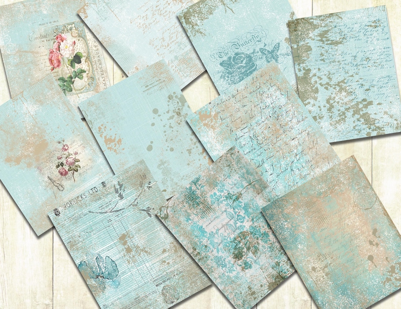 Shabby Aqua Papers, Digital Download, Aqua Grungy Papers, Junk Journal ...