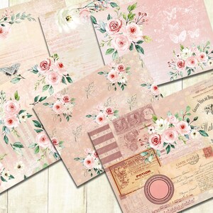 Vintage Pink Flower Journal Papers Bundle, Spring Journal Kit, Value ...