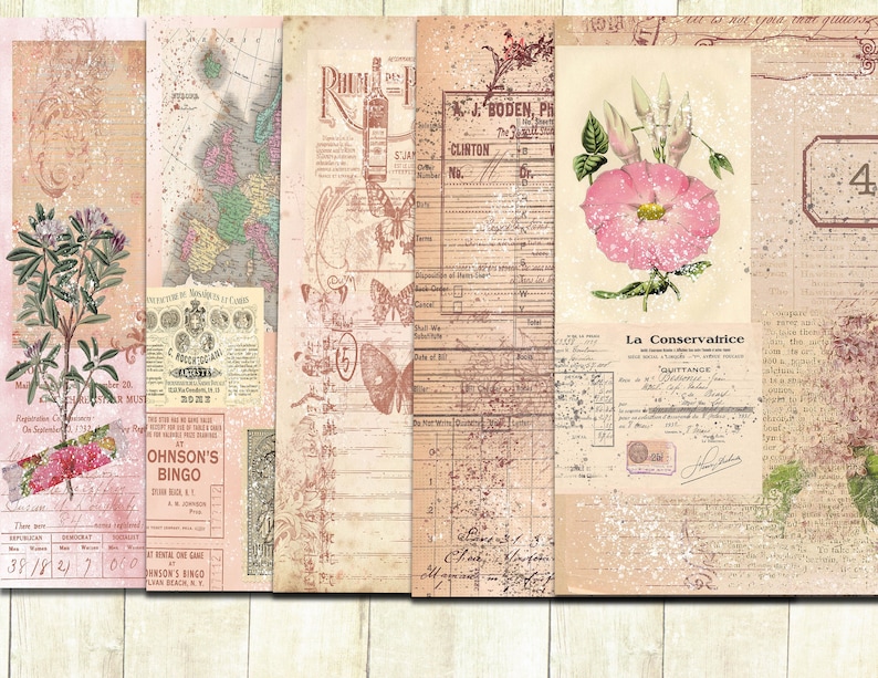 Pink Ephemera Collage Papers Pink Scrapbook Papers Digital - Etsy